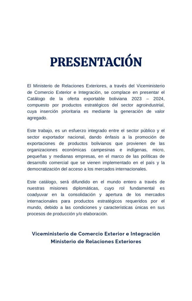 Catálogo de la Oferta Exportable de Bolivia 2024-2025 - Consulado de Bolivia en Rosario - Argentina